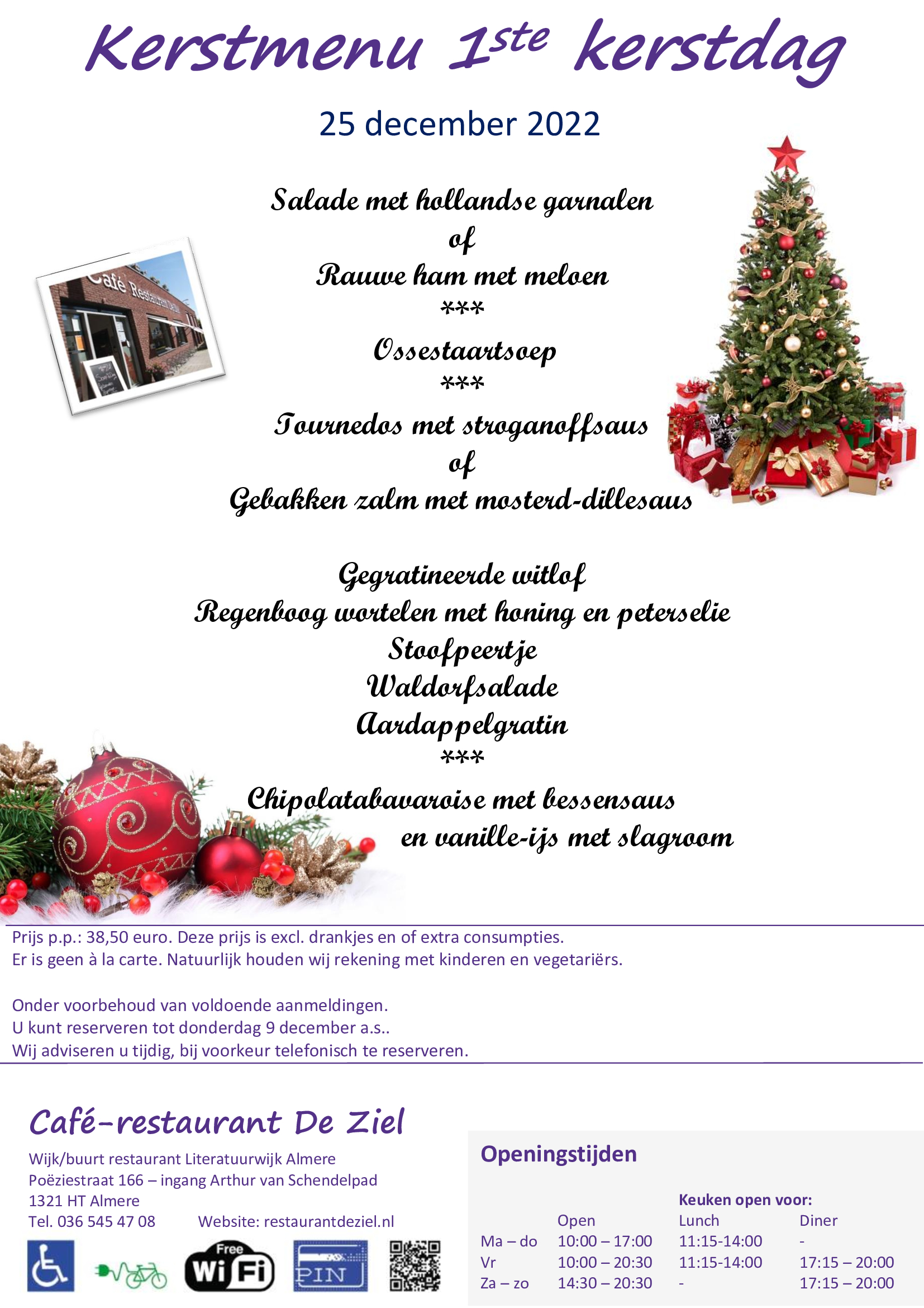 Kerstmenu 1e Kerstdag 25 december – Café-restaurant De Ziel