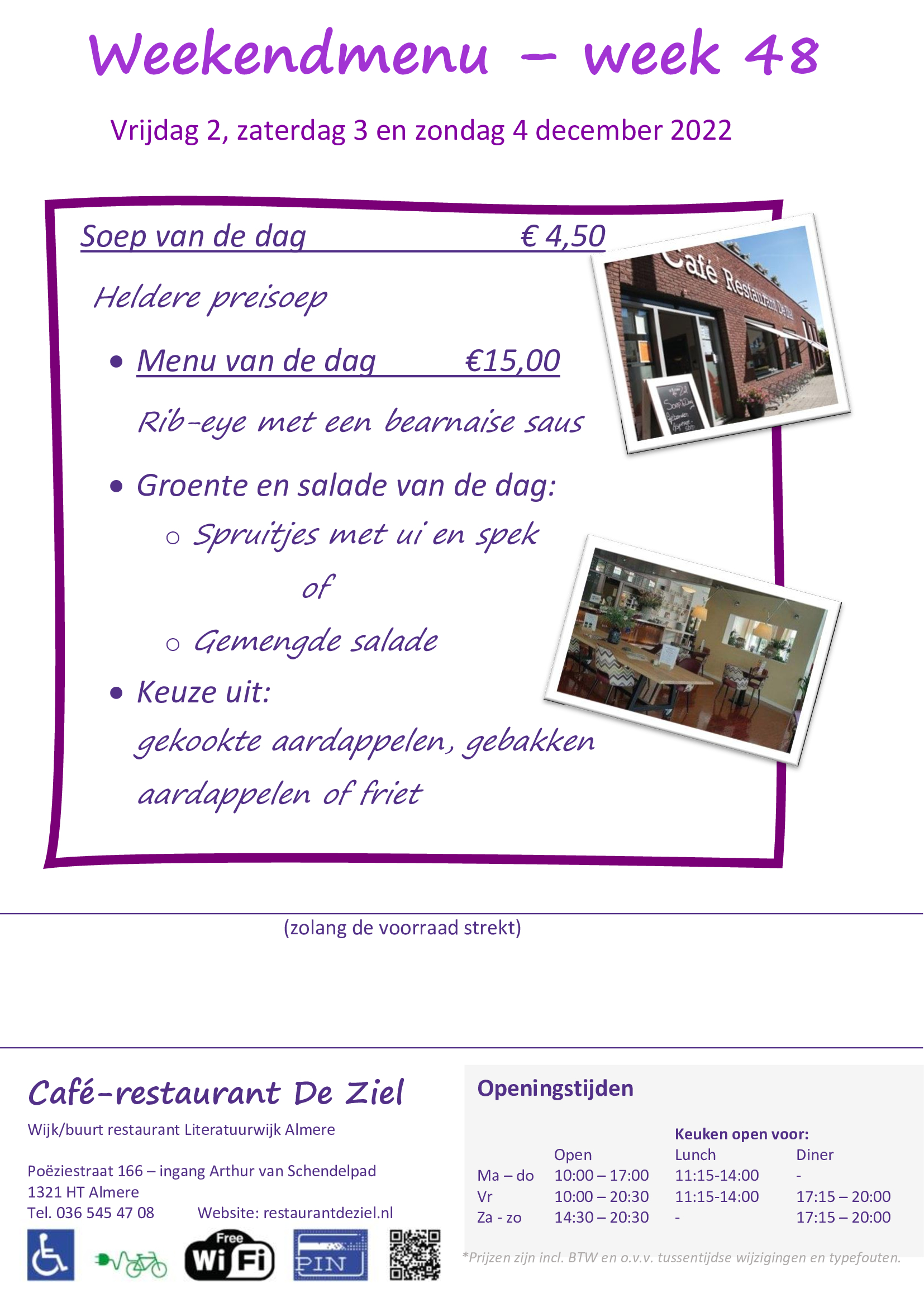 Weekendmenu week 48-2022 – Café-restaurant De Ziel