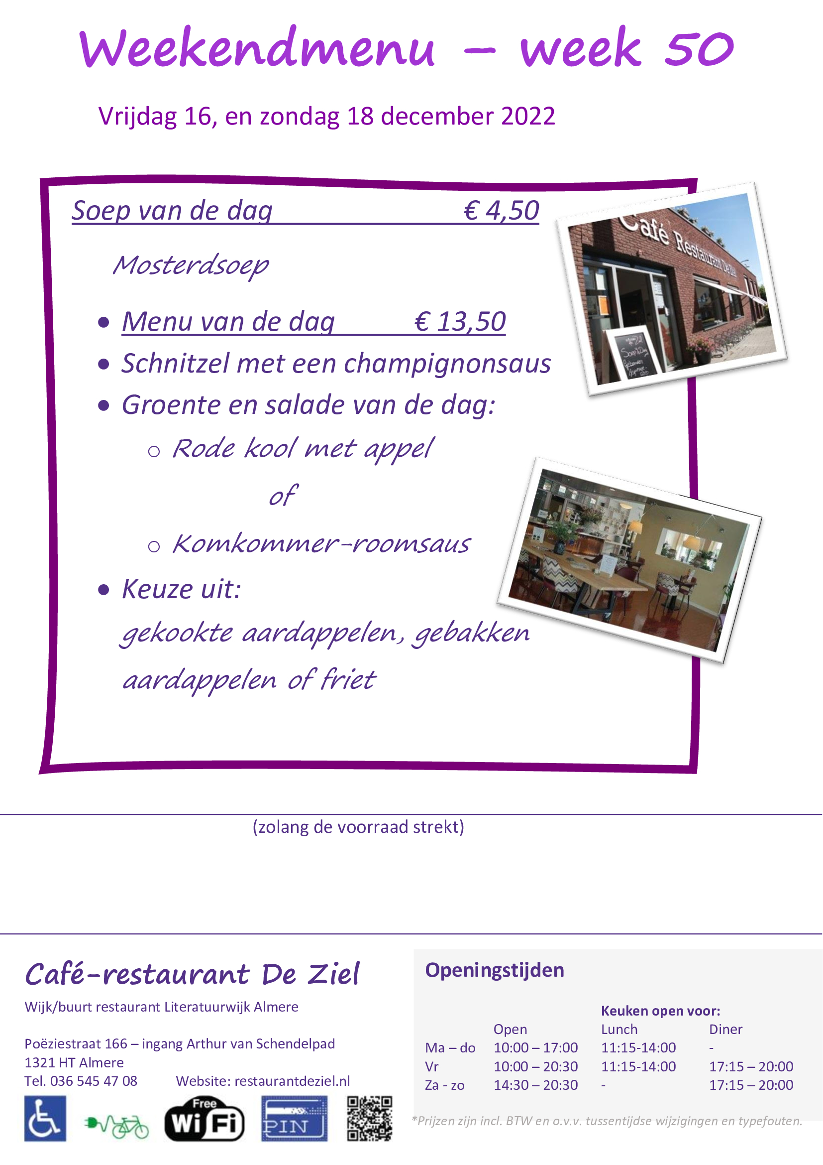 Weekendmenu week 50-2022 – Café-restaurant De Ziel